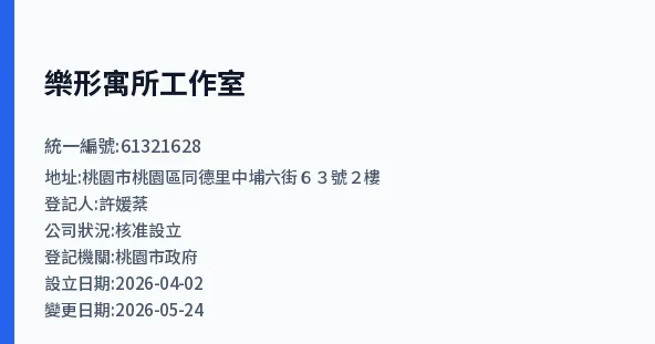 樂形寓所工作室的照片-統編 61321628(桃園市) 公司登記資料與營業項目詳細圖表
