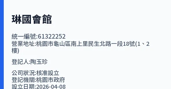 琳國會館的照片-統編 61322252(桃園市) 公司登記資料與營業項目詳細圖表