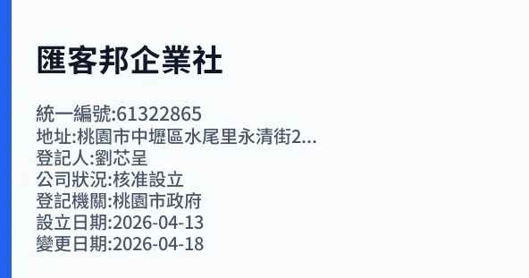 匯客邦企業社的照片-統編 61322865(桃園市) 公司登記資料與營業項目詳細圖表