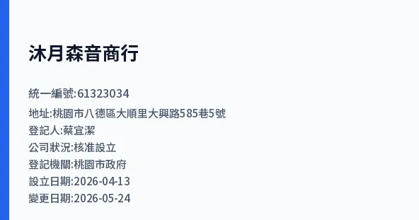 沐月森音商行的照片-統編 61323034(桃園市) 公司登記資料與營業項目詳細圖表