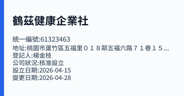 鶴茲健康企業社的照片-統編 61323463(桃園市) 公司登記資料與營業項目詳細圖表