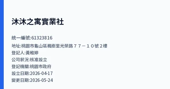 沐沐之寓實業社的照片-統編 61323816(桃園市) 公司登記資料與營業項目詳細圖表