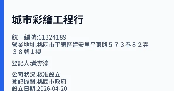 城市彩繪工程行的照片-統編 61324189(桃園市) 公司登記資料與營業項目詳細圖表