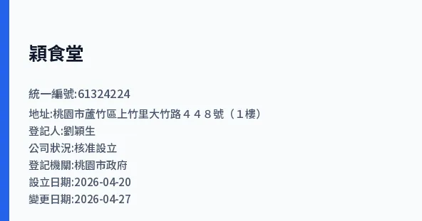 穎食堂的照片-統編 61324224(桃園市) 公司登記資料與營業項目詳細圖表