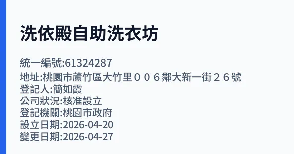 洗依殿自助洗衣坊的照片-統編 61324287(桃園市) 公司登記資料與營業項目詳細圖表