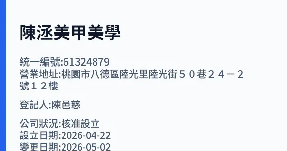 陳洆美甲美學的照片-統編 61324879(桃園市) 公司登記資料與營業項目詳細圖表