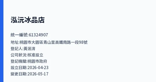 泓沅冰品店的照片-統編 61324907(桃園市) 公司登記資料與營業項目詳細圖表