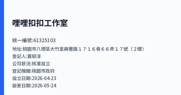 哩哩扣扣工作室的照片-統編 61325103(桃園市) 公司登記資料與營業項目詳細圖表