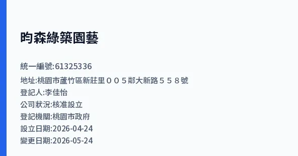 昀森綠築園藝的照片-統編 61325336(桃園市) 公司登記資料與營業項目詳細圖表