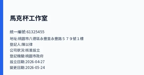 馬克杯工作室的照片-統編 61325455(桃園市) 公司登記資料與營業項目詳細圖表