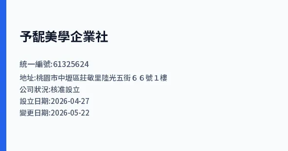 予馜美學企業社的照片-統編 61325624(桃園市) 公司登記資料與營業項目詳細圖表