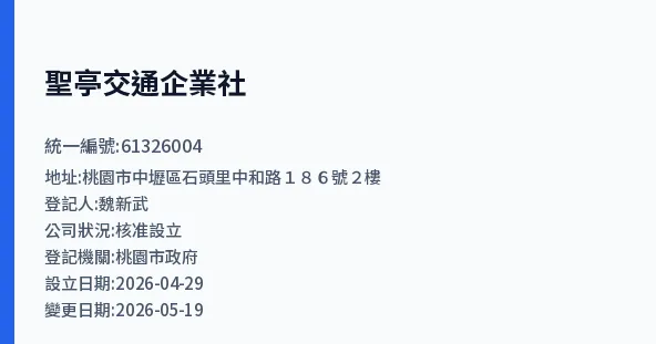 聖亭交通企業社的照片-統編 61326004(桃園市) 公司登記資料與營業項目詳細圖表