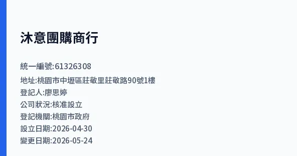 沐意團購商行的照片-統編 61326308(桃園市) 公司登記資料與營業項目詳細圖表