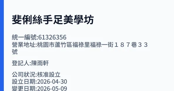 斐俐絲手足美學坊的照片-統編 61326356(桃園市) 公司登記資料與營業項目詳細圖表
