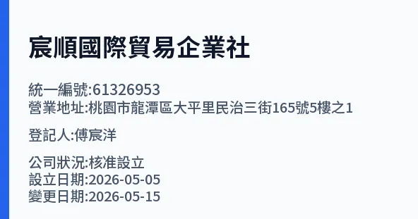 宸順國際貿易企業社的照片-統編 61326953(桃園市) 公司登記資料與營業項目詳細圖表