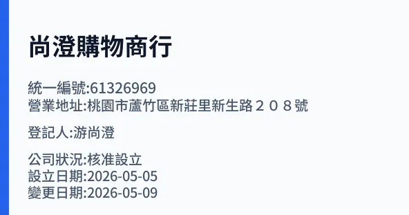 尚澄購物商行的照片-統編 61326969(桃園市) 公司登記資料與營業項目詳細圖表