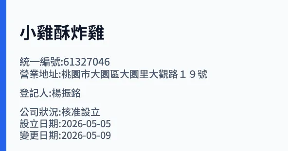 小雞酥炸雞的照片-統編 61327046(桃園市) 公司登記資料與營業項目詳細圖表