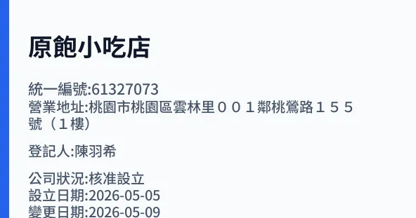 原飽小吃店的照片-統編 61327073(桃園市) 公司登記資料與營業項目詳細圖表