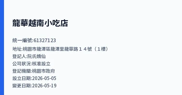 龍華越南小吃店的照片-統編 61327123(桃園市) 公司登記資料與營業項目詳細圖表