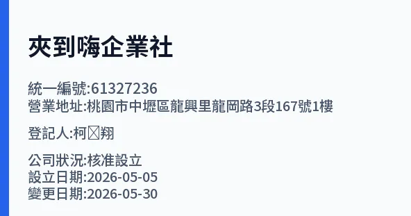 夾到嗨企業社的照片-統編 61327236(桃園市) 公司登記資料與營業項目詳細圖表