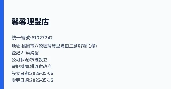 馨馨理髮店的照片-統編 61327242(桃園市) 公司登記資料與營業項目詳細圖表