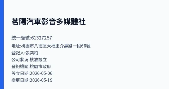 茗陽汽車影音多媒體社的照片-統編 61327257(桃園市) 公司登記資料與營業項目詳細圖表