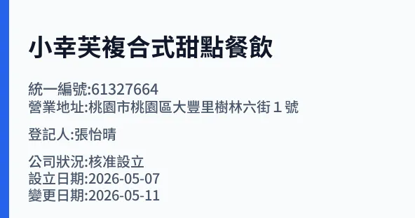 小幸芙複合式甜點餐飲的照片-統編 61327664(桃園市) 公司登記資料與營業項目詳細圖表