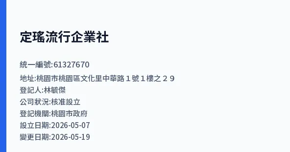 定瑤流行企業社的照片-統編 61327670(桃園市) 公司登記資料與營業項目詳細圖表