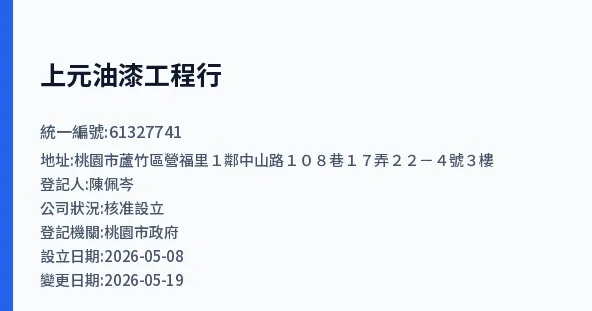 上元油漆工程行的照片-統編 61327741(桃園市) 公司登記資料與營業項目詳細圖表
