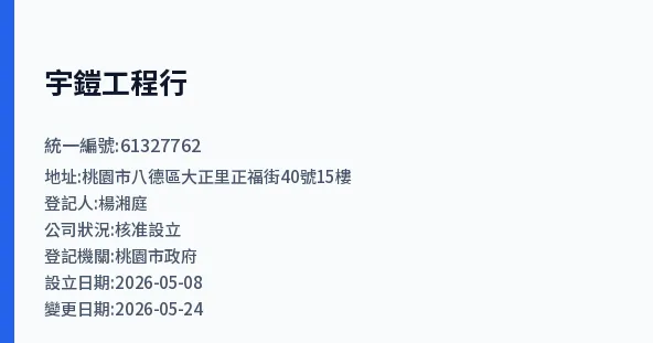 宇鎧工程行的照片-統編 61327762(桃園市) 公司登記資料與營業項目詳細圖表