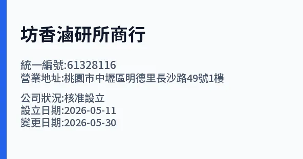 坊香滷研所商行的照片-統編 61328116(桃園市) 公司登記資料與營業項目詳細圖表