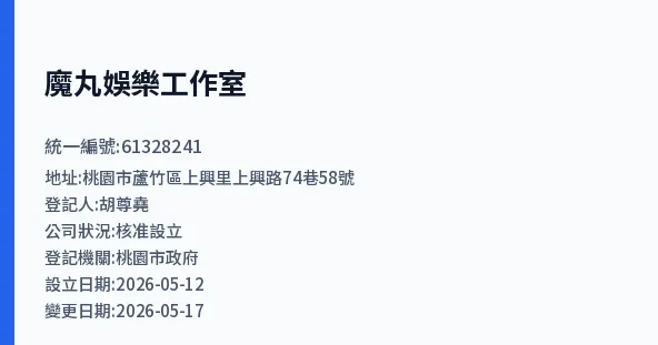 魔丸娛樂工作室的照片-統編 61328241(桃園市) 公司登記資料與營業項目詳細圖表