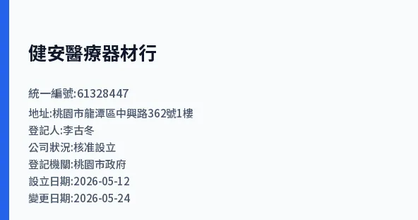 健安醫療器材行的照片-統編 61328447(桃園市) 公司登記資料與營業項目詳細圖表