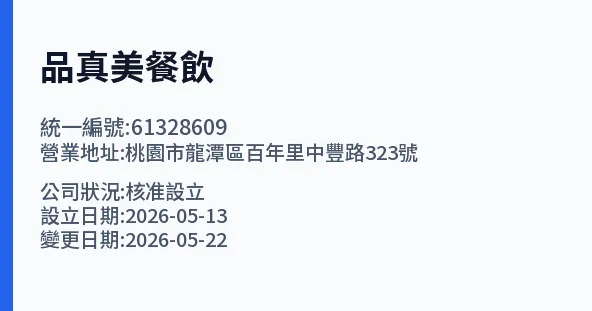 品真美餐飲的照片-統編 61328609(桃園市) 公司登記資料與營業項目詳細圖表