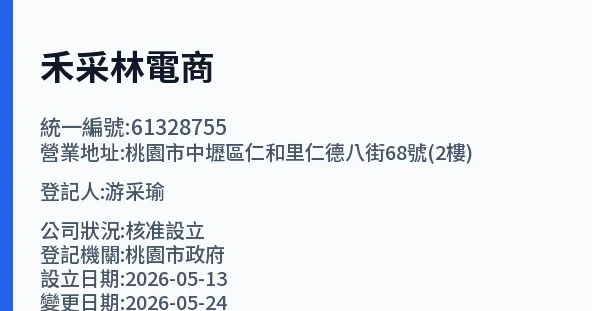 禾采林電商的照片-統編 61328755(桃園市) 公司登記資料與營業項目詳細圖表