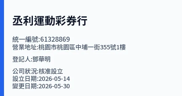 丞利運動彩券行的照片-統編 61328869(桃園市) 公司登記資料與營業項目詳細圖表