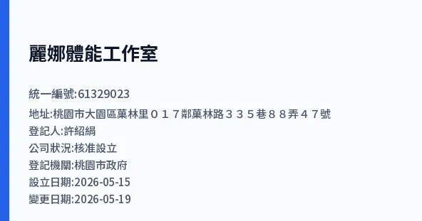 麗娜體能工作室的照片-統編 61329023(桃園市) 公司登記資料與營業項目詳細圖表