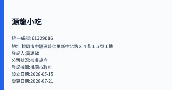 源龍小吃的照片-統編 61329086 公司登記資料與營業項目詳細圖表
