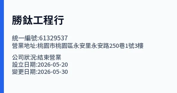 勝鈦工程行的照片-統編 61329537(桃園市) 公司登記資料與營業項目詳細圖表