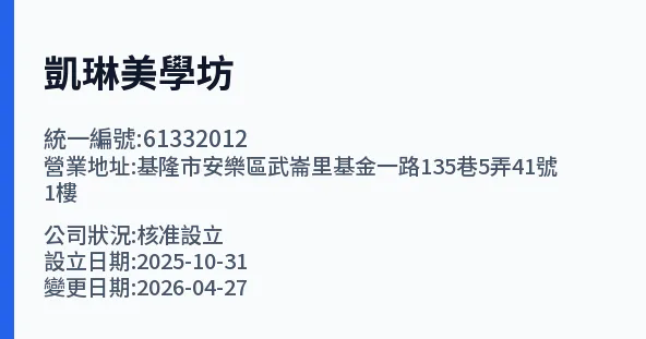 凱琳美學坊的照片-統編 61332012(基隆市) 公司登記資料與營業項目詳細圖表
