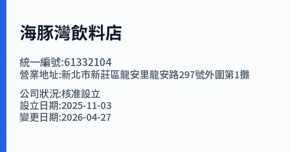 海豚灣飲料店的照片-統編 61332104(新北市) 公司登記資料與營業項目詳細圖表