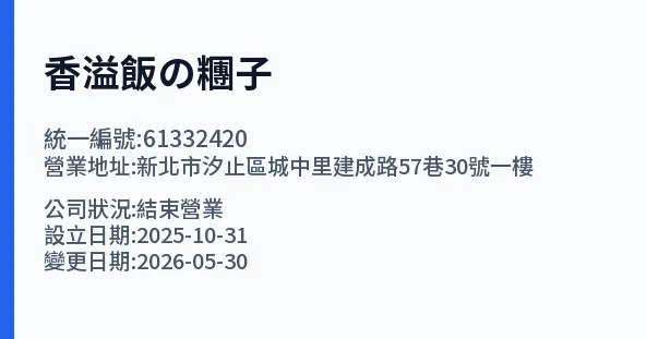 香溢飯の糰子的照片-統編 61332420(新北市) 公司登記資料與營業項目詳細圖表