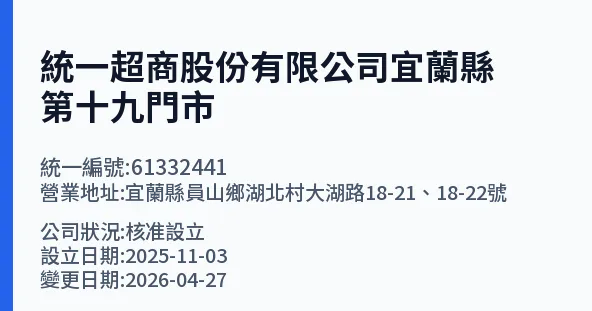 統一超商股份有限公司宜蘭縣第十九門市的照片-統編 61332441(宜蘭縣) 公司登記資料與營業項目詳細圖表