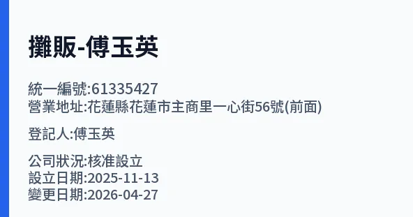 攤販-傅玉英的照片-統編 61335427(花蓮縣) 公司登記資料與營業項目詳細圖表
