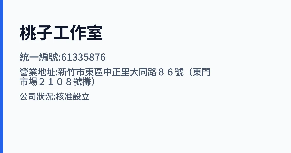桃子工作室 - 統編 61335876(新竹市) 公司登記資料與營業項目詳細圖表