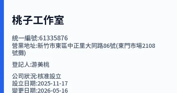 桃子工作室的照片-統編 61335876(新竹市) 公司登記資料與營業項目詳細圖表