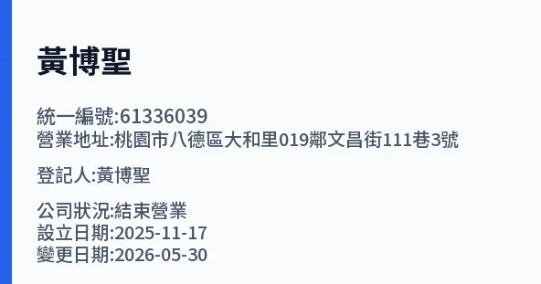 黃博聖的照片-統編 61336039(桃園市) 公司登記資料與營業項目詳細圖表