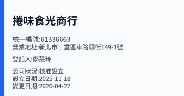 捲味食光商行的照片-統編 61336663(新北市) 公司登記資料與營業項目詳細圖表
