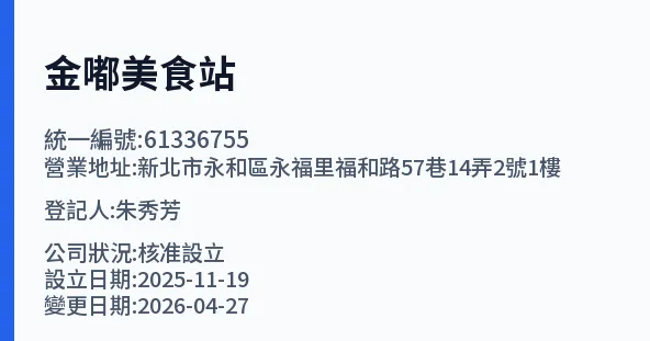 金嘟美食站的照片-統編 61336755(新北市) 公司登記資料與營業項目詳細圖表