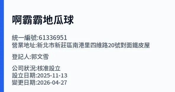 啊霸霸地瓜球的照片-統編 61336951(新北市) 公司登記資料與營業項目詳細圖表